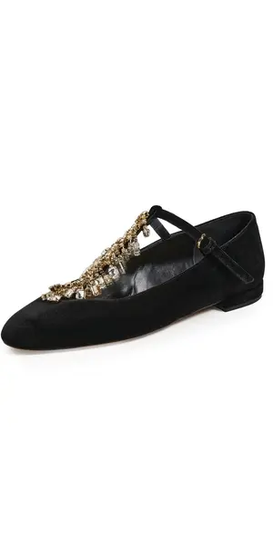 Ulla Johnson Bianca Crystal T-strap Ballerina Flats - Black