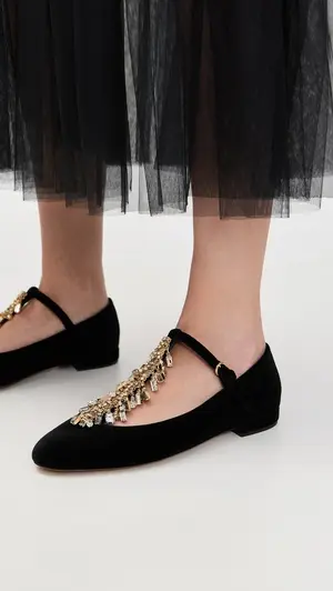 Ulla Johnson Bianca Crystal T-strap Ballerina Flats - Black