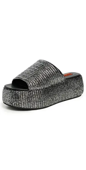 SIMONMILLER Metallic Raffia Cloudy Platform Sandals - Black/silver
