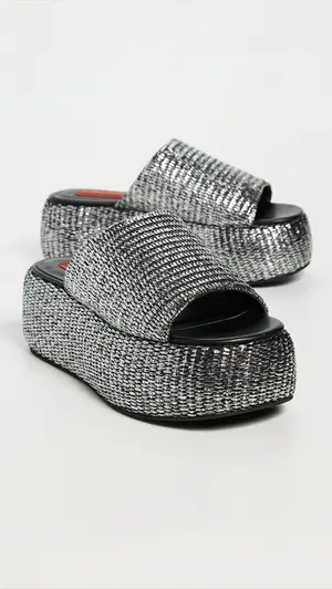 SIMONMILLER Metallic Raffia Cloudy Platform Sandals - Black/silver