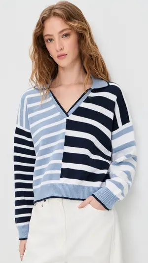Splendid Arden Stripe Polo Sweater - Nvy/sea Bz H/wt