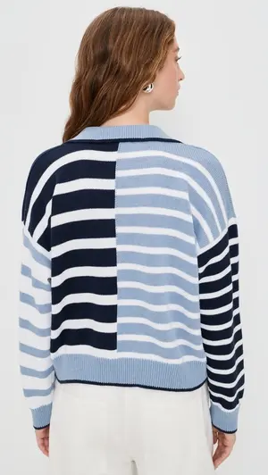 Splendid Arden Stripe Polo Sweater - Nvy/sea Bz H/wt