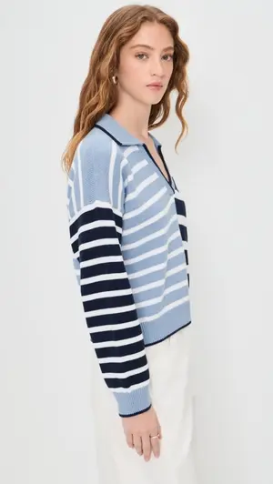 Splendid Arden Stripe Polo Sweater - Nvy/sea Bz H/wt