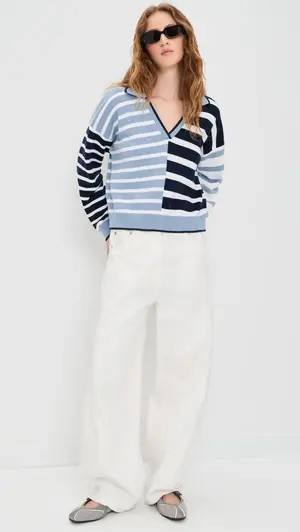 Splendid Arden Stripe Polo Sweater - Nvy/sea Bz H/wt