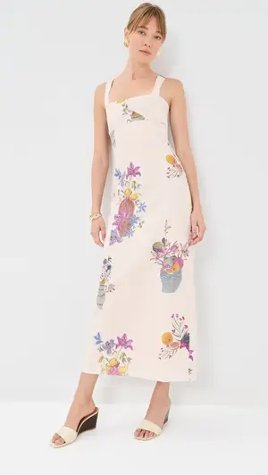 ISLA & WHITE Floral Vase Printed Maxi Dress