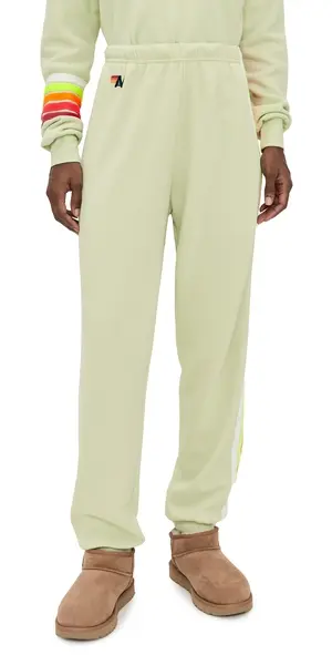 Aviator Nation 5 Stripe Fleece Sweatpants - Lime Cream/white Neon