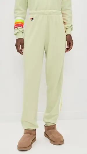 Aviator Nation 5 Stripe Fleece Sweatpants - Lime Cream/white Neon