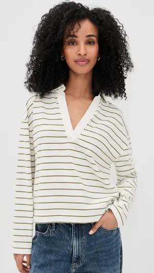Vince Striped Long-sleeve Polo