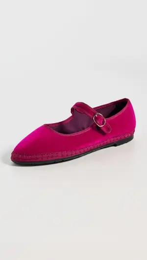 FLABELUS Velvet Mary Jane Flats - Pink