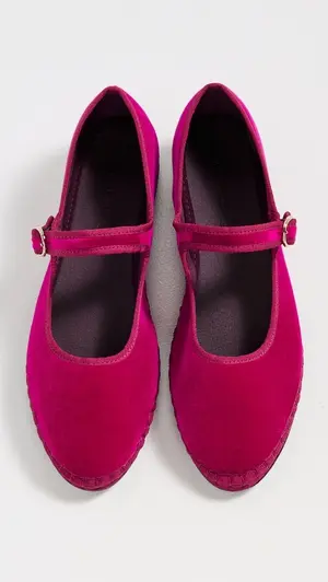 FLABELUS Velvet Mary Jane Flats - Pink