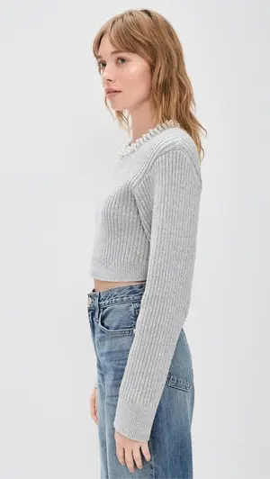 LE BOP Clara Pullover With Pearl Trim - Heather Grey