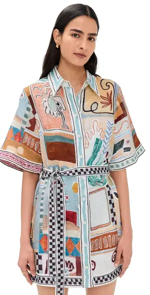 ALEMAIS Printed Linen Mini Shirtdress - Multi