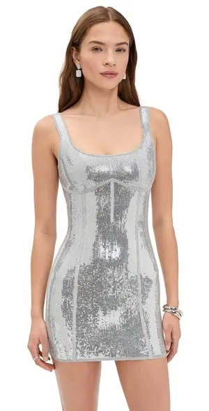 FLEUR DU MAL Sequin Knit Corset Mini Dress - Platinum