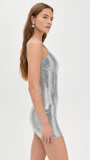 FLEUR DU MAL Sequin Knit Corset Mini Dress - Platinum