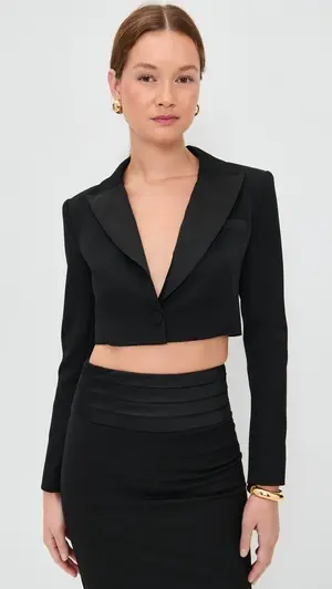 L'Agence Daxton Cropped Blazer With Satin Lapel