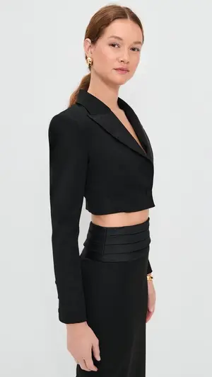 L'Agence Daxton Cropped Blazer With Satin Lapel