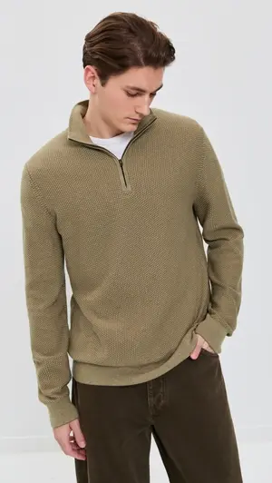 Vince Geo Jacquard Quarter Zip Sweater - Teton/river Sand