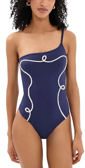 Carolina K Maj Embroidered One-piece Swimsuit - Navy
