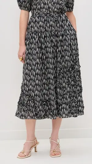 Ulla Johnson Alexandra Ruffled Midi Skirt - Graphite
