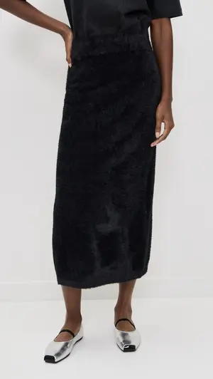 LE BOP Fuzzy Knit Midi Skirt - Black