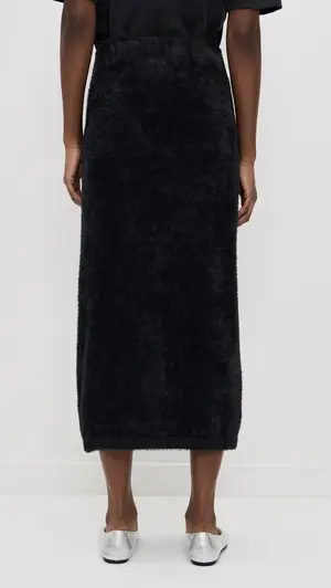 LE BOP Fuzzy Knit Midi Skirt - Black