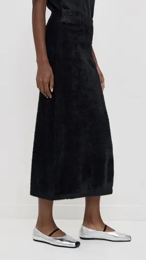 LE BOP Fuzzy Knit Midi Skirt - Black