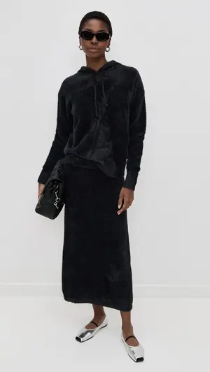 LE BOP Fuzzy Knit Midi Skirt - Black