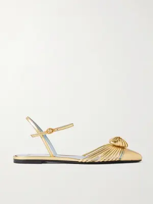 Valentino Garavani Royal Vlogo Embellished Metallic Leather Slingback Flats - Gold