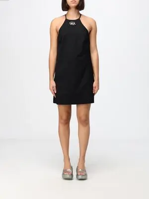 DIESEL® Halterneck Mini Dress With Logo Detail - Black