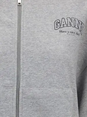 GANNI Relaxed Fit Cotton Zip-up Hoodie With Contrast Logo - Grey