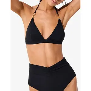 REISS Ria Halterneck Triangle Bikini Top - Black