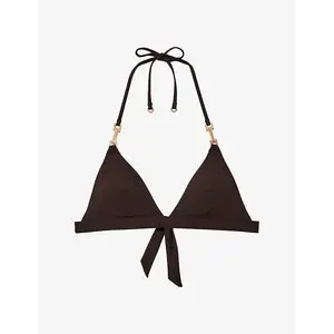 REISS Ria Halterneck Triangle Bikini Top - Chocolate