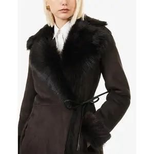 Nour Hammour Mid-length Shearling Coat With Notch Lapels