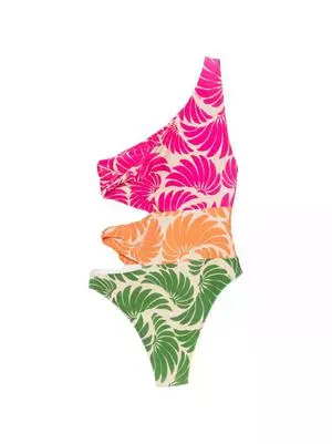 Farm Rio Floral-print One-shoulder One-piece Swimsuit - Neutrals
