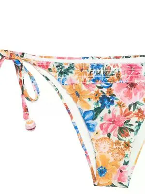 Farm Rio Floral-print Tie-side Bikini Bottom - Neutrals