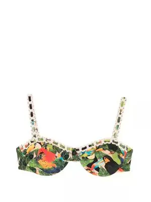 Farm Rio Bird-print Underwire Bikini Top - Green