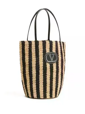 Valentino Garavani Striped Raffia Shopper - Neutrals