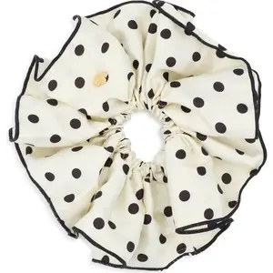 L. Erickson Dottie Polka Dot Scrunchie - Cream/black