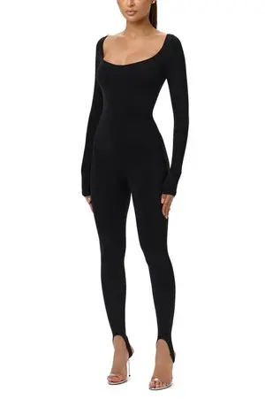 Naked Wardrobe Scoop Neck Stirrup Jumpsuit - Black