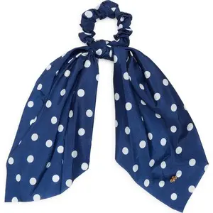 L. Erickson Athens Polka Dot Scarf Tie Scrunchie - Navy/white