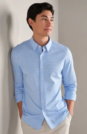RHONE Commuter Slim Fit Gingham Check Performance Button-up Shirt - Light Blue Gingham