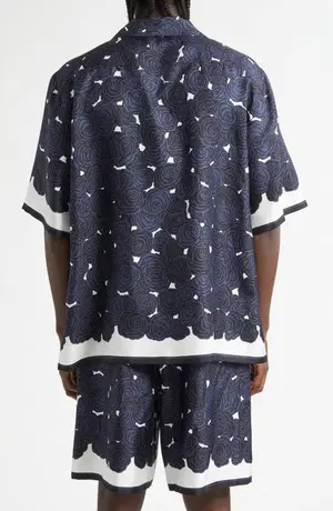 Givenchy Rose Print Silk Twill Camp Shirt