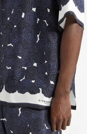 Givenchy Rose Print Silk Twill Camp Shirt