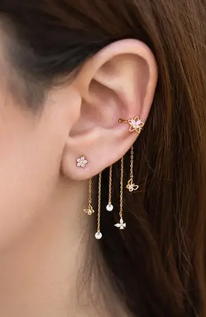 GIRLS CREW Mari Chandelier Single Stud & Cuff Ear Crawler