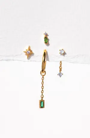 GIRLS CREW Emerald Dreamscape Mismatched Stud Earrings Set Of 4