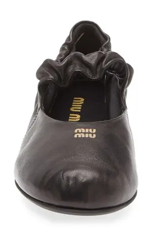 Miu Miu Ruched Ballerina Flat - Nero