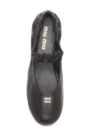 Miu Miu Ruched Ballerina Flat - Nero