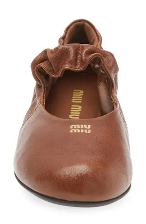 Miu Miu Ruched Ballerina Flat - Rovere