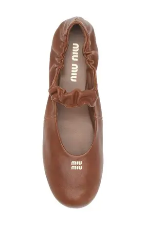 Miu Miu Ruched Ballerina Flat - Rovere