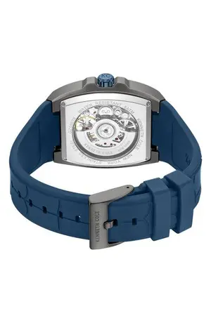 KENNETH COLE Skeleton Tonneau Automatic Silicone Strap Watch